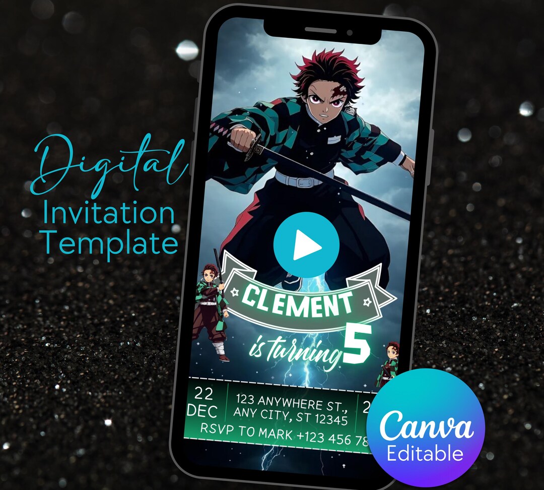 Editable Tanjiro Demon Slayer Birthday Invitation Video, Instant ...