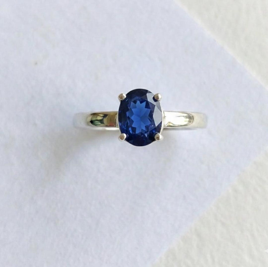 Iolite Oval Ring in Solid 925 Sterling Silver 4x6mm Oval Cut Natural ...