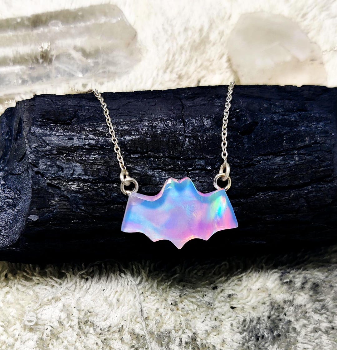Aurora Opal Bat Necklace Fire Opal Bat Pendant Gothic Iridescent ...