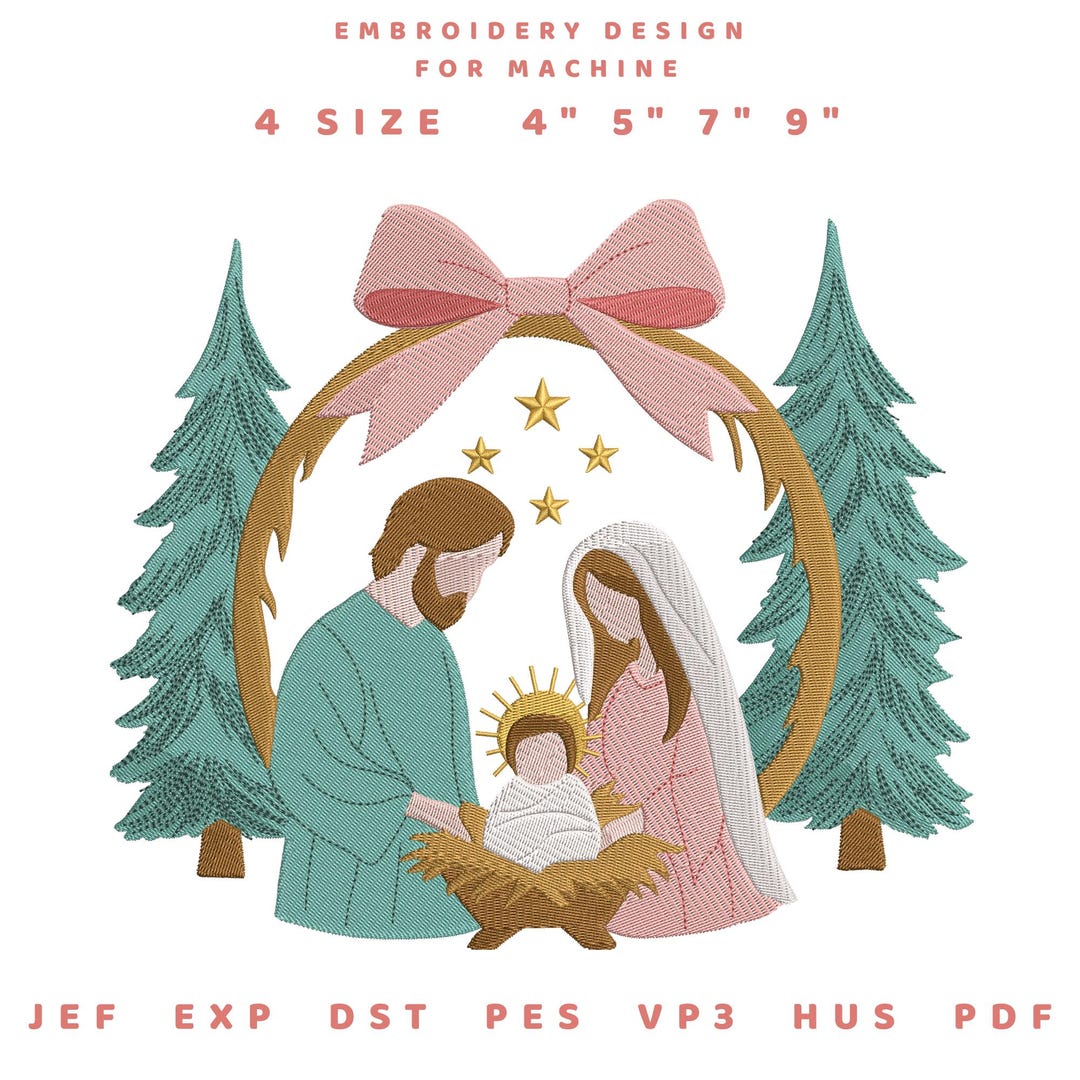 Nativity Scene Embroidery Design: Holy Family Silhouette, Machine ...
