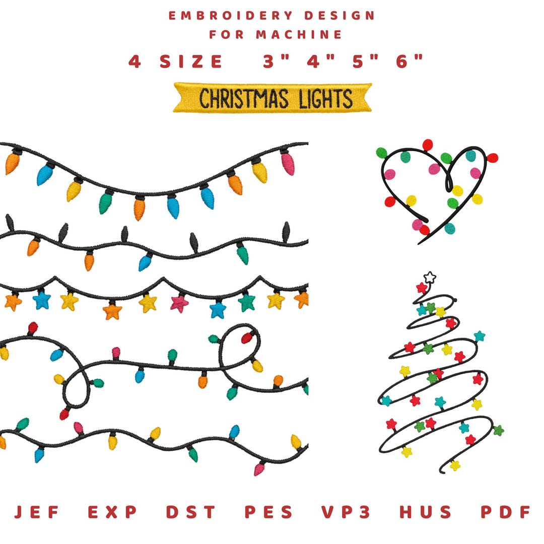 Christmas Lights Embroidery Designs, Garlands, Borders (digital ...