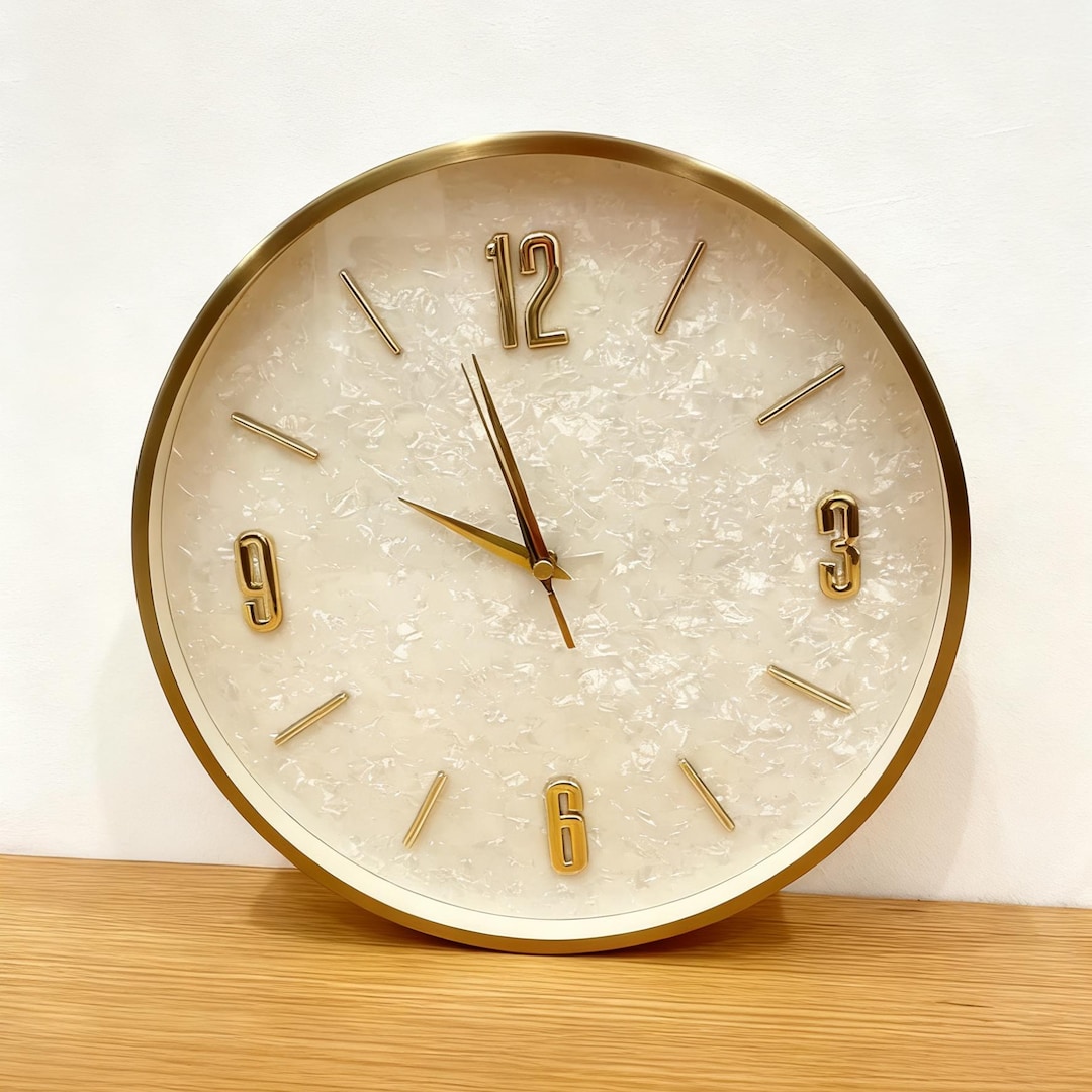 Modern Mother of Pearl Wall Clock Luxury Metallic Frame Silent Non ...