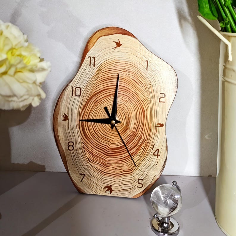 Mid Century Organic Wall Clock, Irregular Wood Bamboo Timepiece, Silent ...