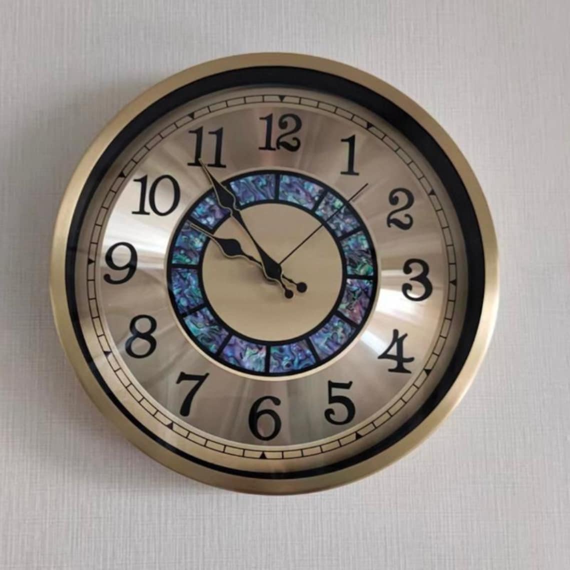 Brass Wall Clock With Shell Texture Tempered Glass Silent Movement ...