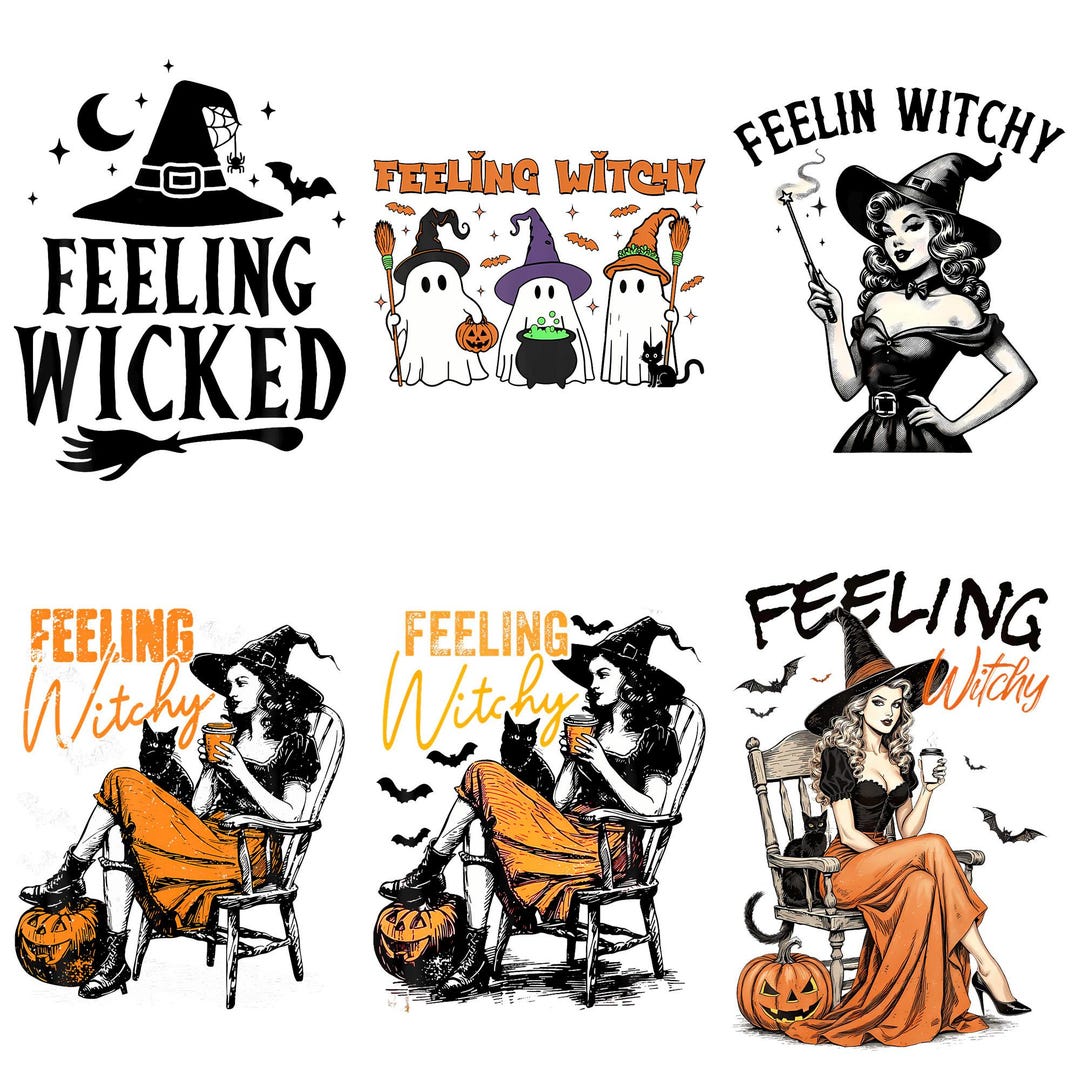 Feeling Witchy PNG, Cute Halloween Witch Clipart for Spooky Season ...