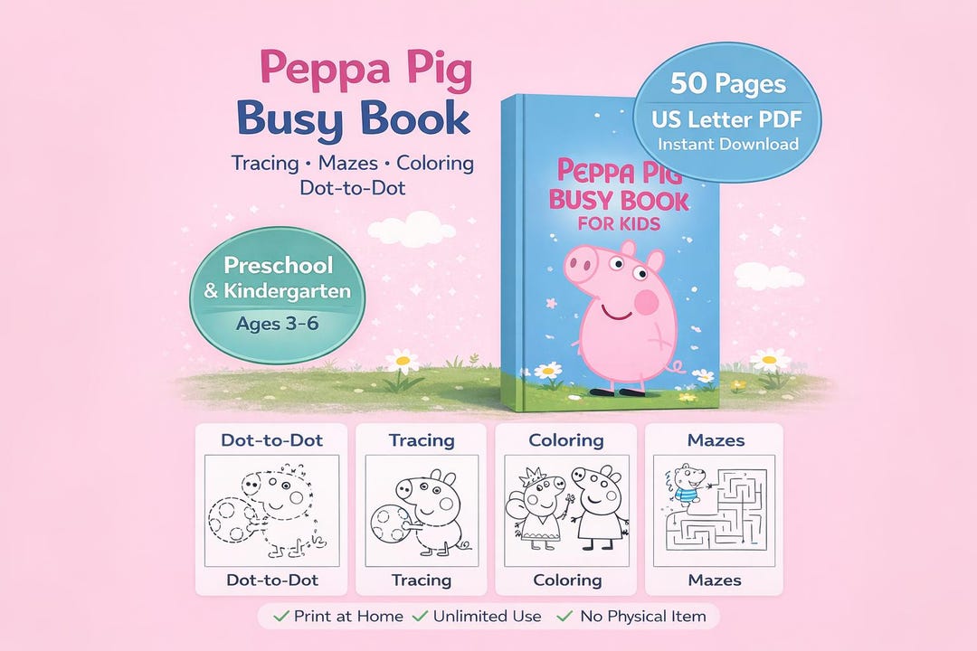 Preschool Busy Book Printable, Cartoon Activity Workbook for Kids Ages ...