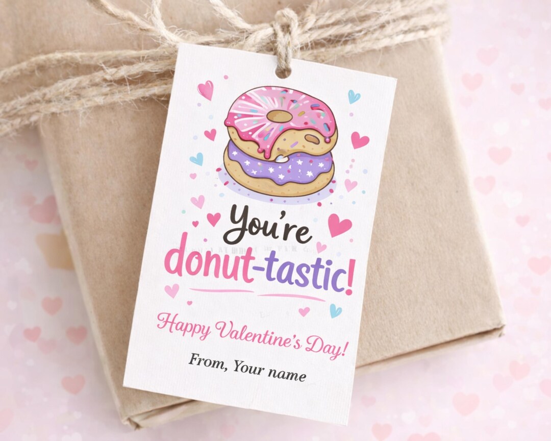 Donut Valentine Gift Tag | Editable Classroom Treat Tag (digital ...