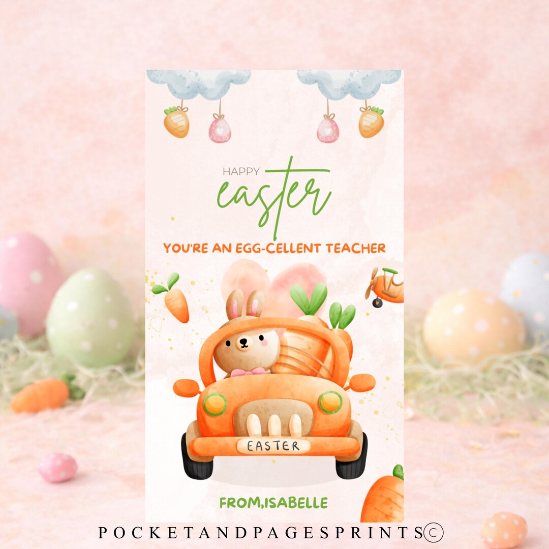 Editable Easter Teacher Gift Tag, Bunny Carrot Car 2 X 3.5 Inch ...