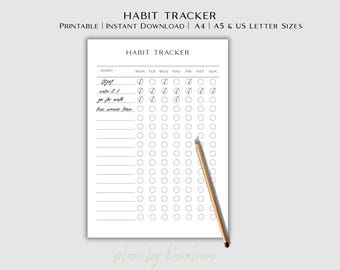 Habit Tracker Printable, Goal Planner, Monthly Habits Printable, Letter ...