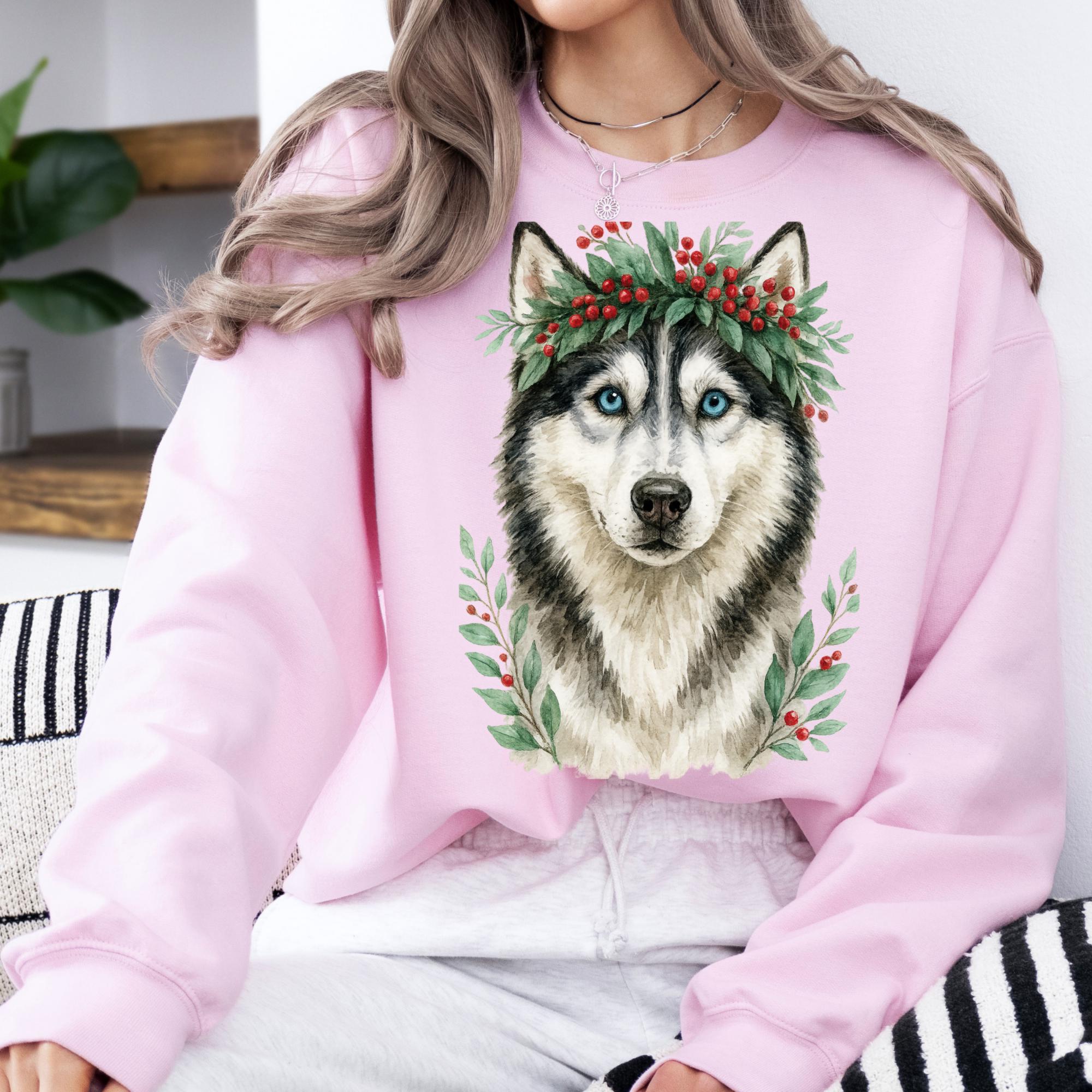 Watercolor Siberian Husky Christmas Portrait / Festive Dog Art With ...