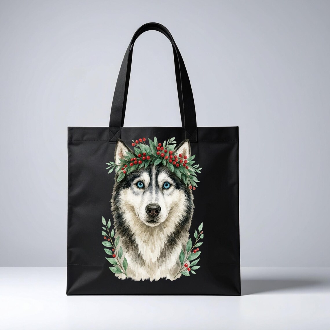 Watercolor Siberian Husky Christmas Portrait / Festive Dog Art With ...