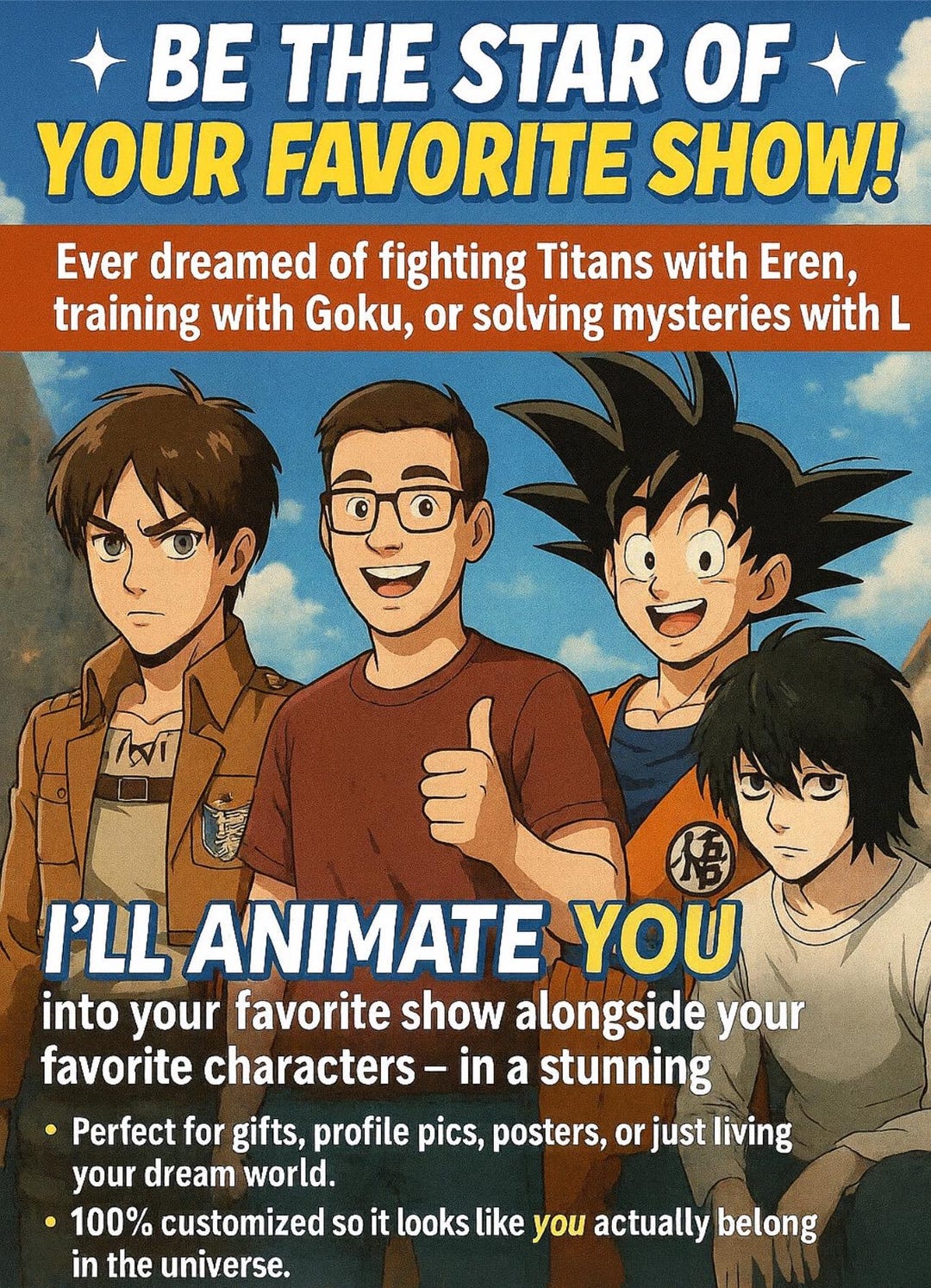 Custom Anime Portrait – Personalized Cartoon Drawing, Anime Style ...