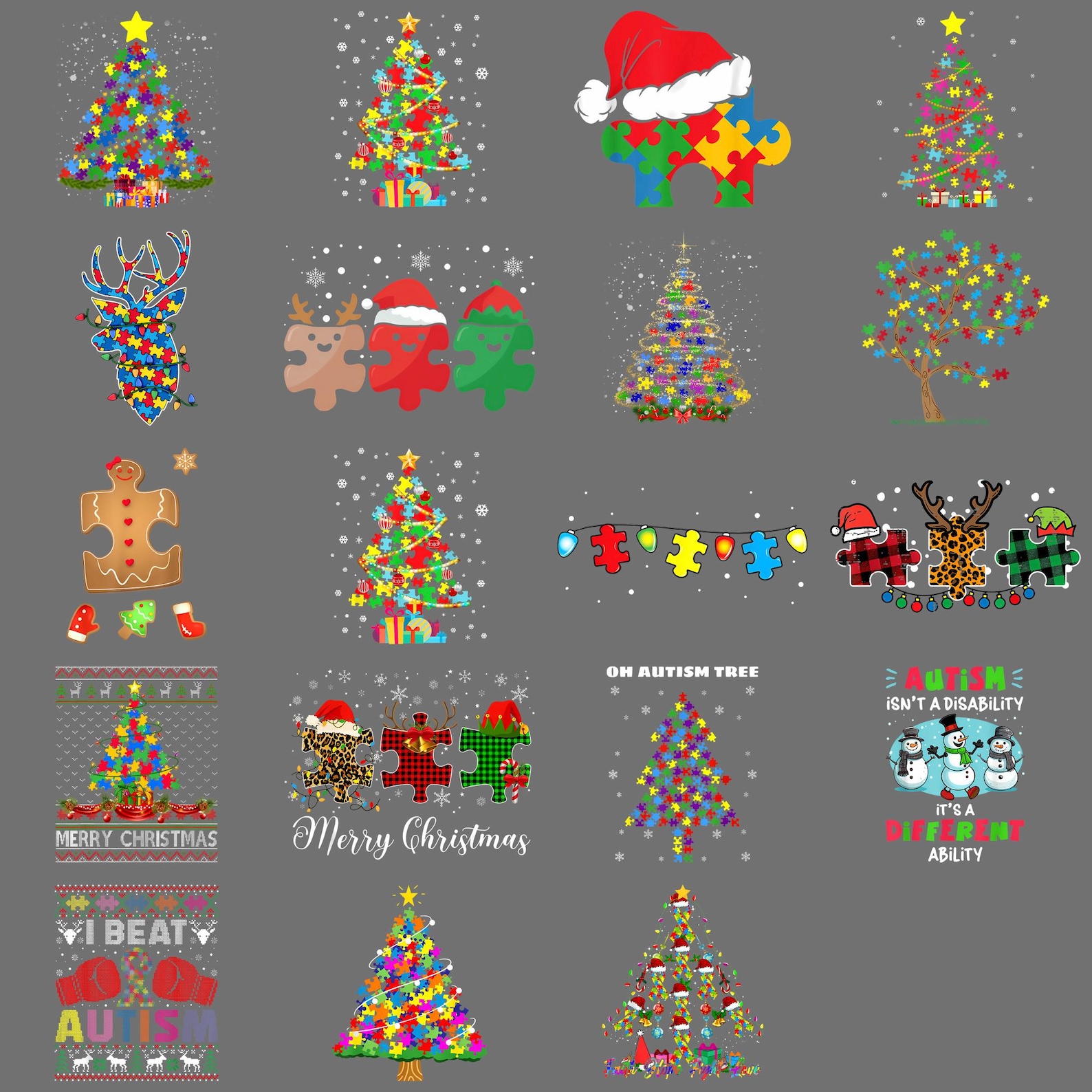 Christmas Autism Awareness PNG – Funny Puzzle Piece Holiday Clipart ...