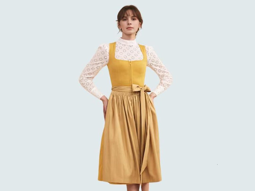Traditional German Dirndl – Mustard Yellow Oktoberfest Dress, Women’s ...