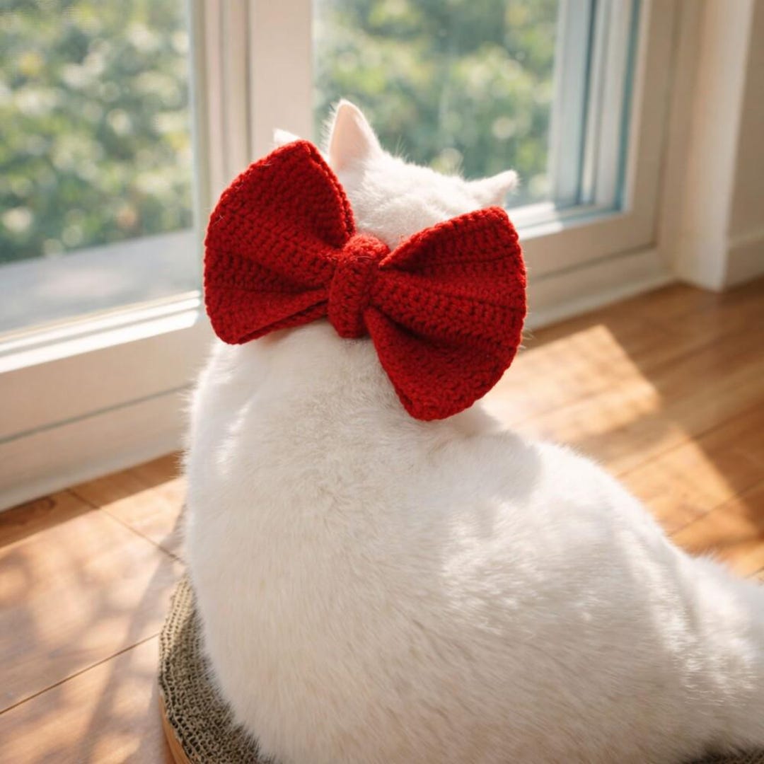 Crochet Cat Bow Pattern, Red Bow Tie Pet Accessory, DIY Cat Costume ...