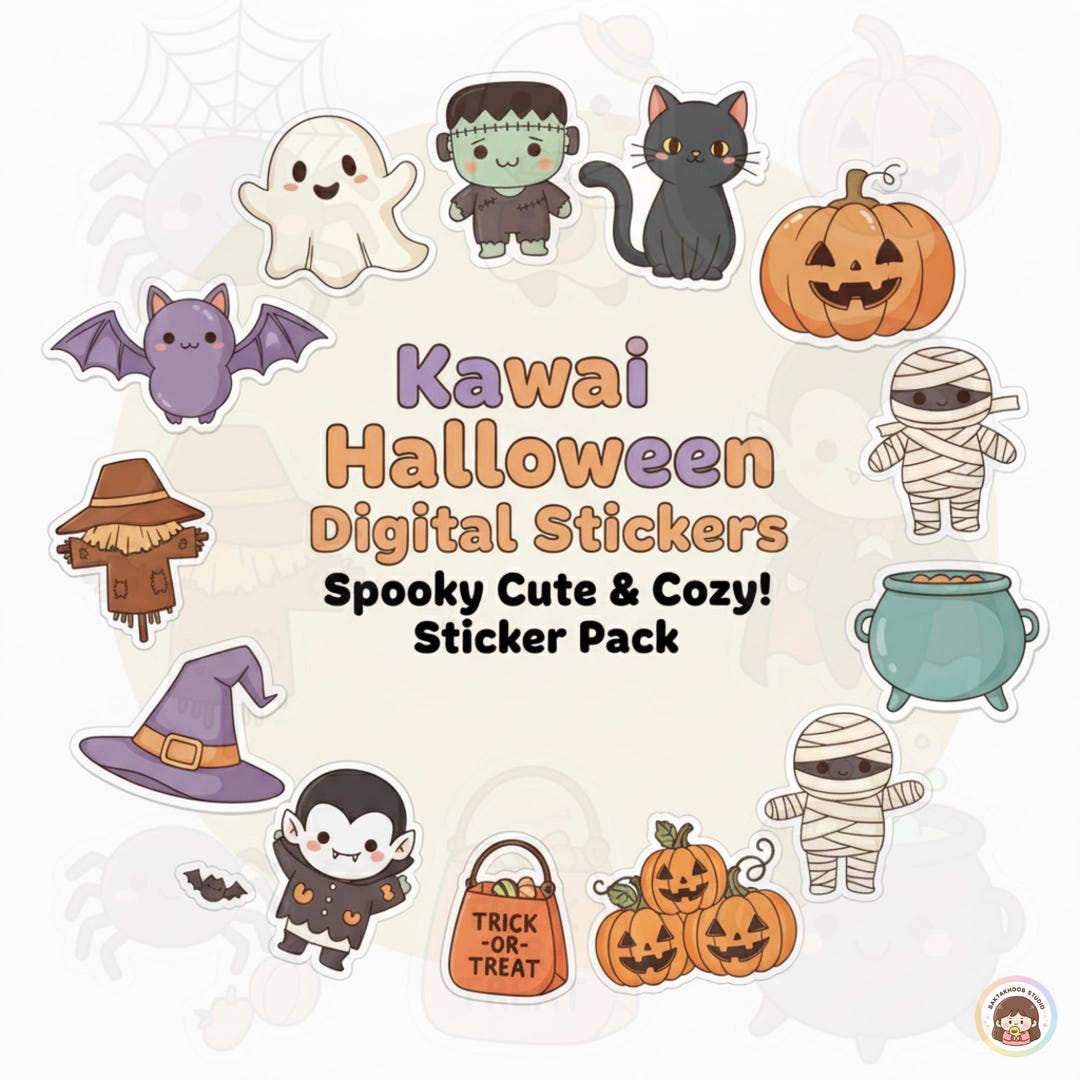 Kawaii Halloween Digital Stickers, Cute Spooky Sticker Pack, Goodnotes ...