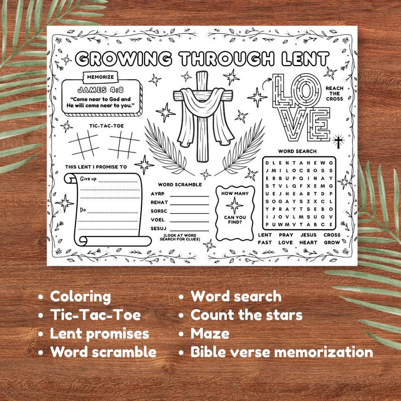 Lent Activity Placemat, Growing Through Lent, Lenten Promises, Sunday ...
