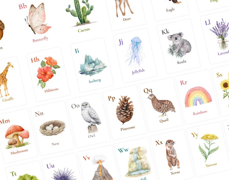 Nature Alphabet Flashcards: Watercolor Woodland ABC Printable (PDF) - Etsy