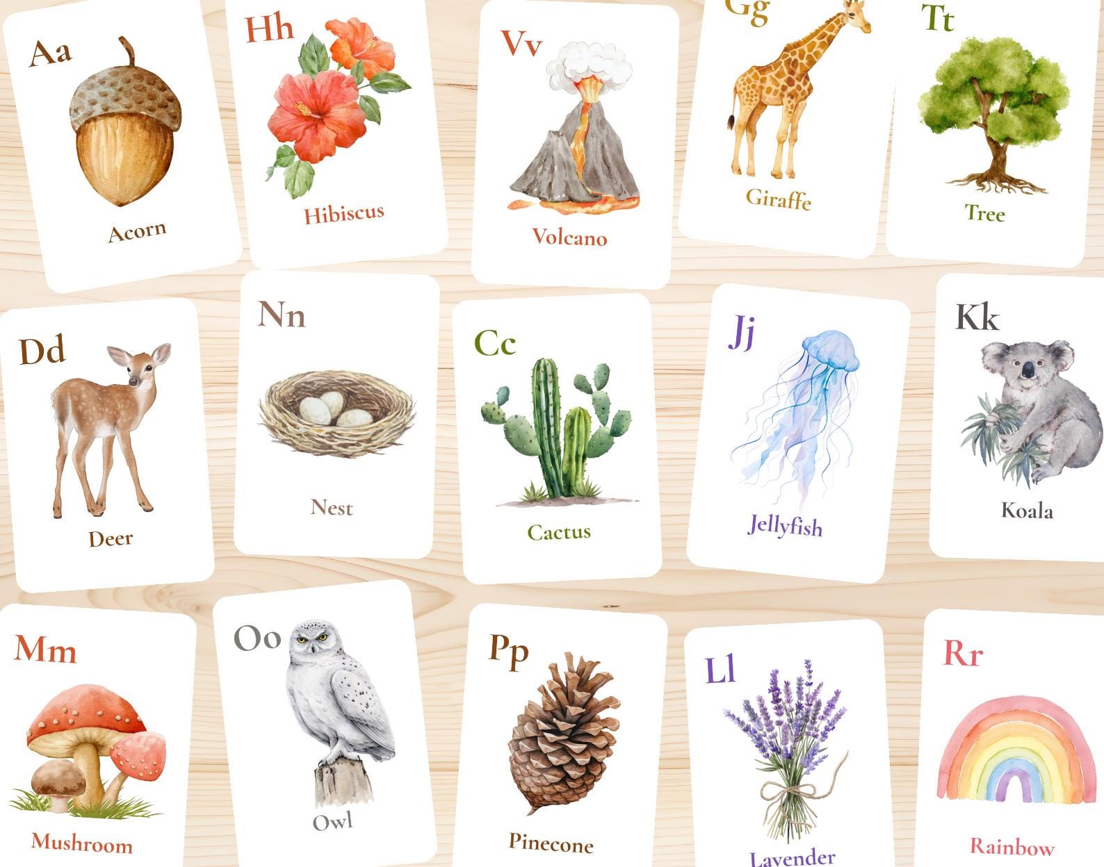 Nature Alphabet Flashcards: Watercolor Woodland ABC Printable (PDF) - Etsy
