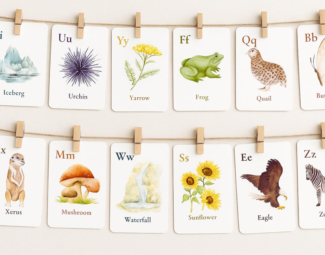Nature Alphabet Flashcards: Watercolor Woodland ABC Printable (PDF) - Etsy