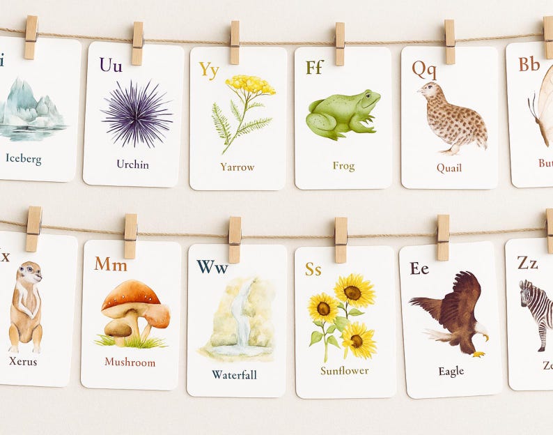 Nature Alphabet Flashcards: Watercolor Woodland ABC Printable (PDF) - Etsy