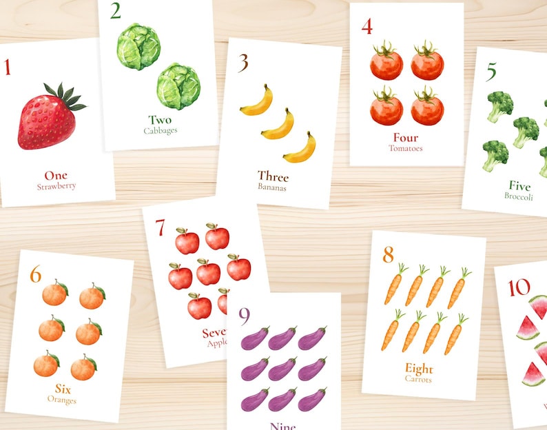 Tarjetas didácticas de números del 1 al 10 para contar frutas y ...