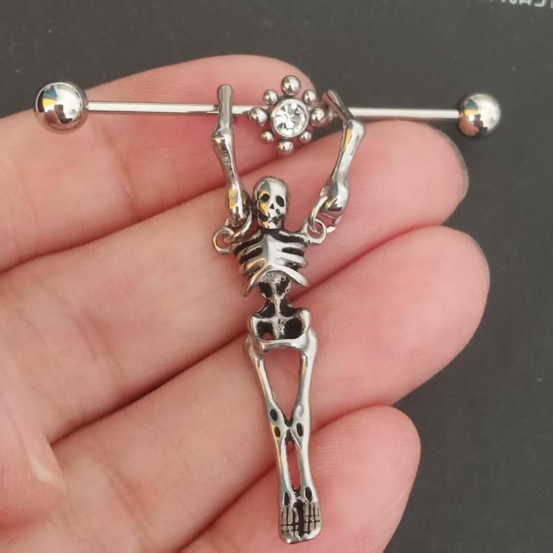 14G 38MM Skull Industrial Barbell, Industrial Barbell,industrial ...