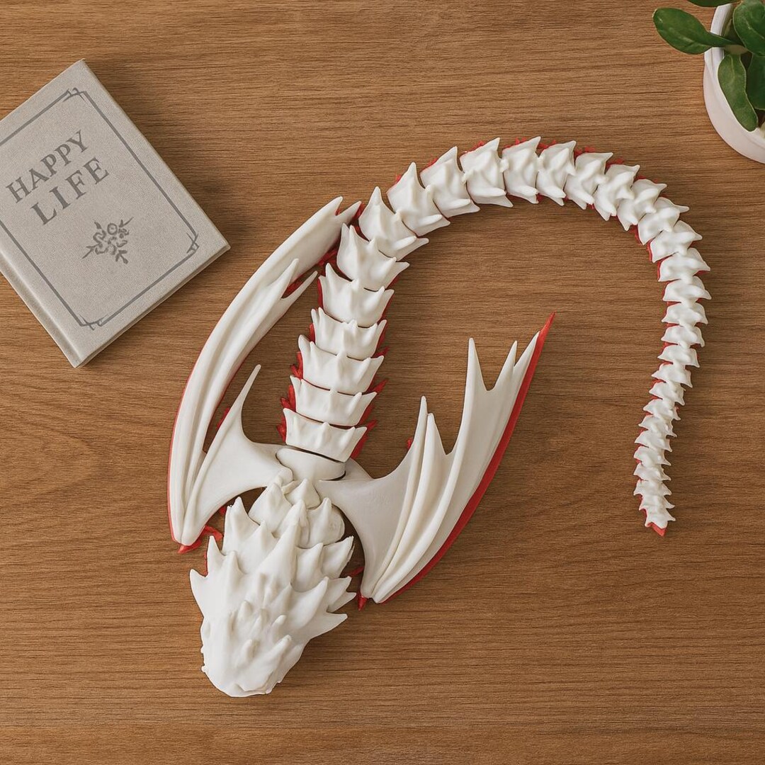 3D Printed Death Screech Dragon 30cm – Red & White Articulated Fantasy ...