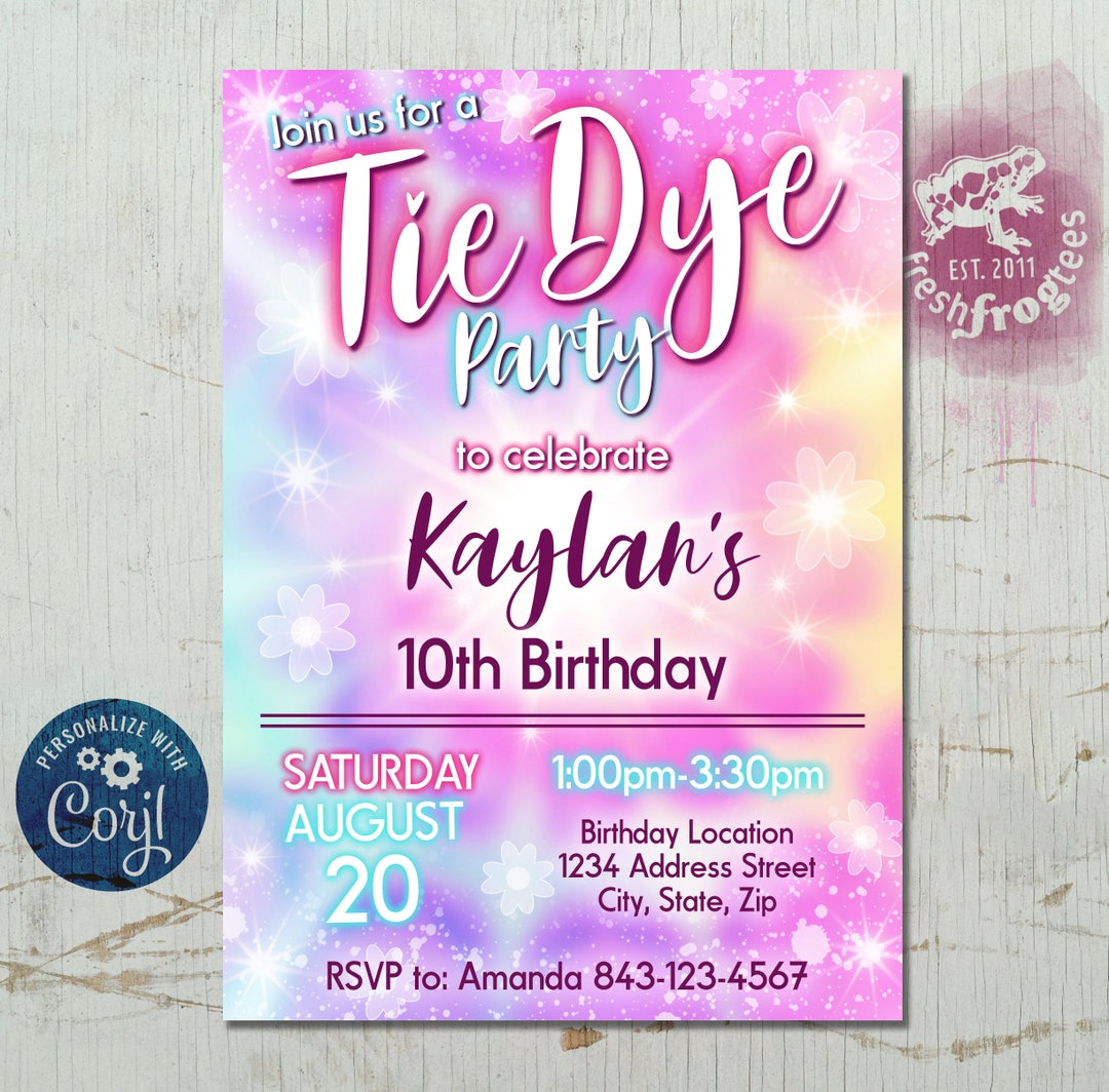 Tie Dye Birthday Invite Printable Digital Invite EASY EDIT - Etsy