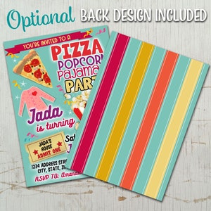 Pizza Popcorn Pajama Party Birthday Invitation Editable Digital Invite ...