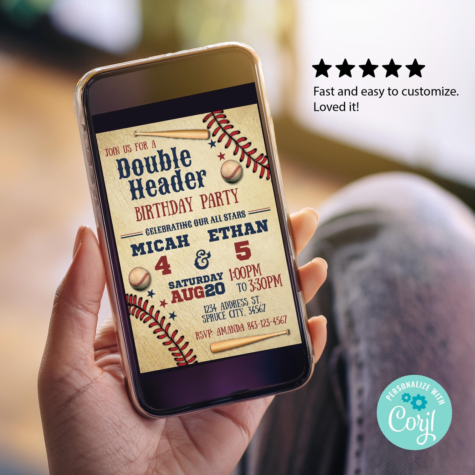 Baseball Birthday Invitation Double Header Editable Digital Invite ...