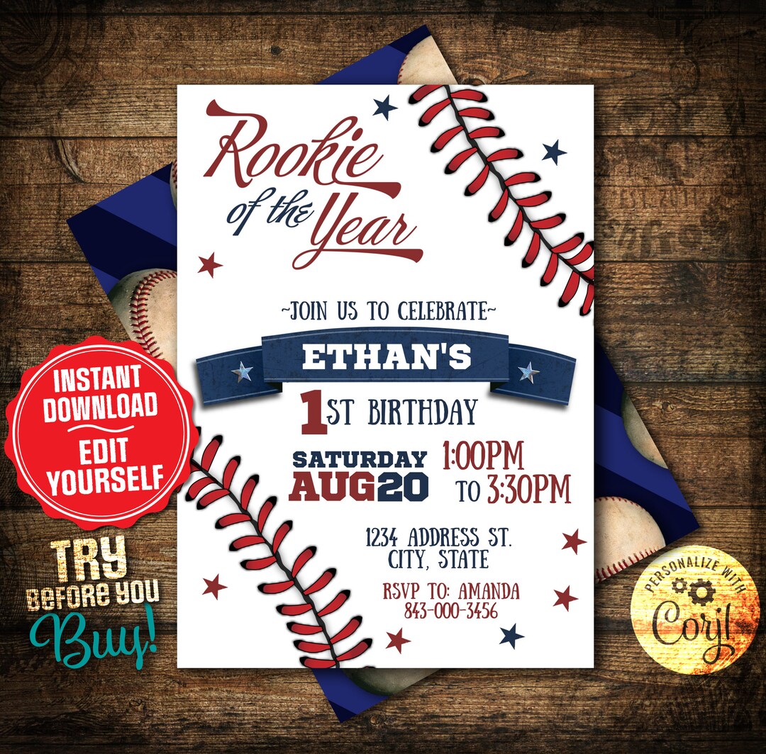 Rookie of the Year First Birthday Invitation, Rookie of the Year ...