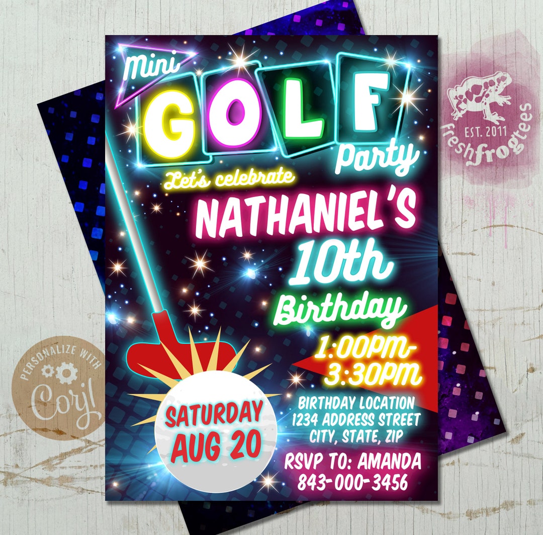 Mini Golf Birthday Invitation Neon Party EASY EDIT - Etsy
