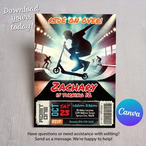 Scooter Birthday Invitation | Digital Skate Park Invite | Boys Birthday ...