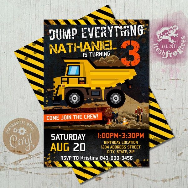 Dump Truck Birthday Invitation Etsy