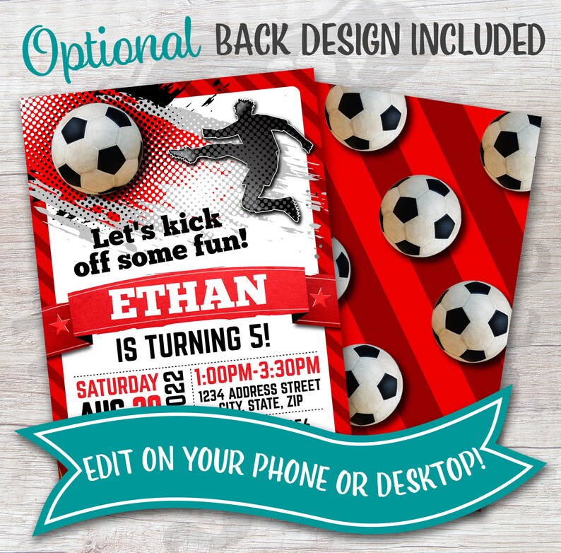 Soccer Birthday Invitation Soccer Birthday Invite Red RSVP - Etsy