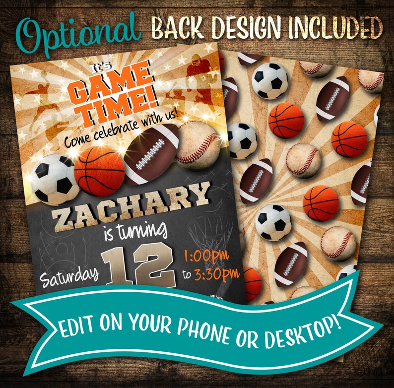Sports Birthday Invitation Digital Download - Etsy