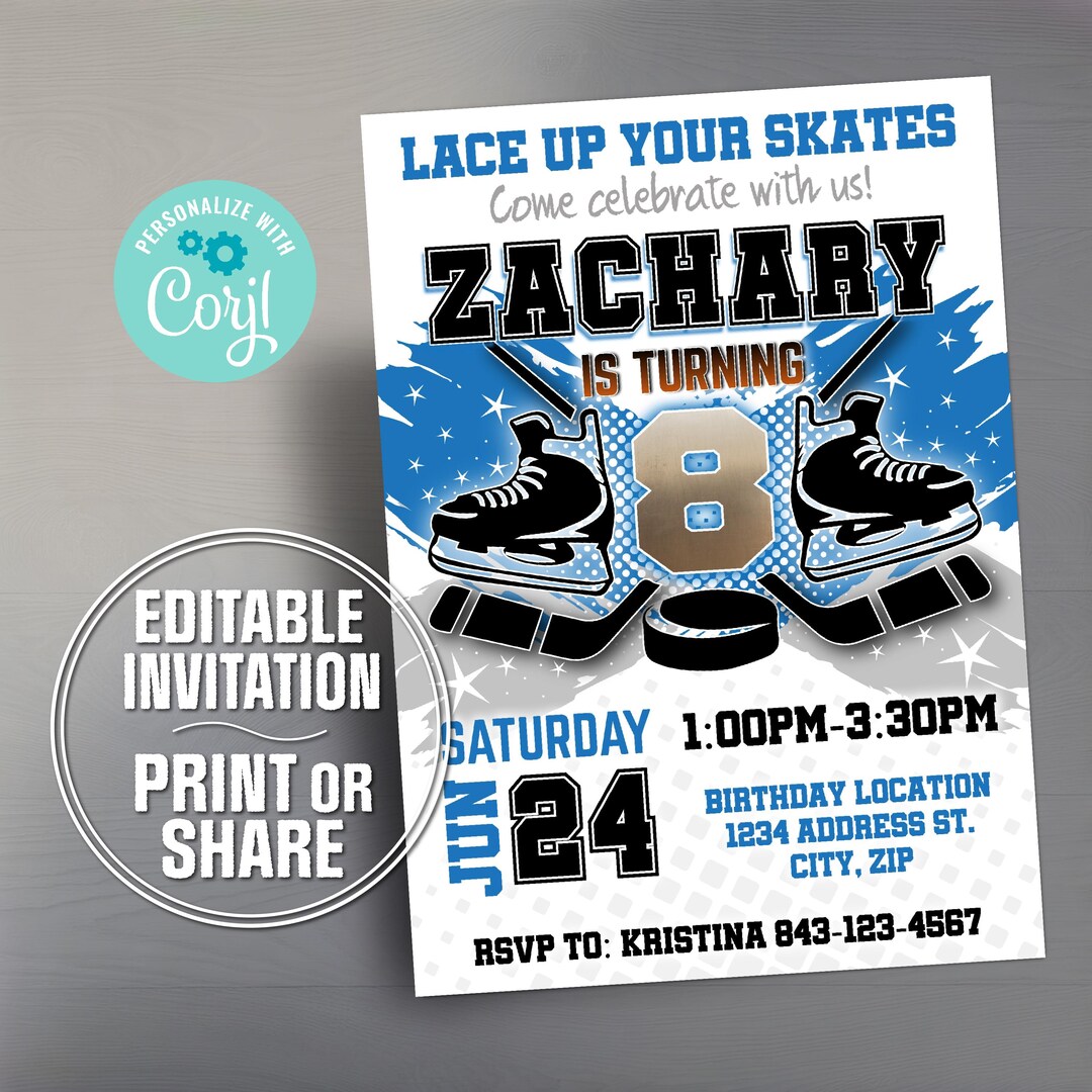Hockey Birthday Invitation Template | Customizable Hockey Party Invite ...