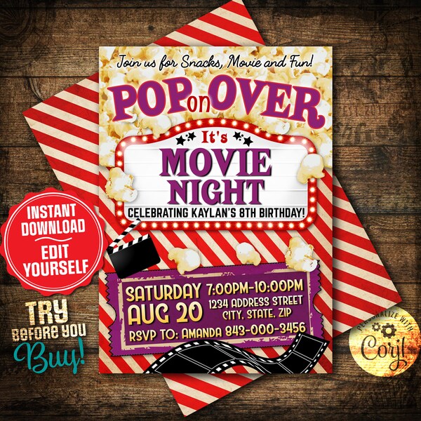Popcorn Invitation - Etsy