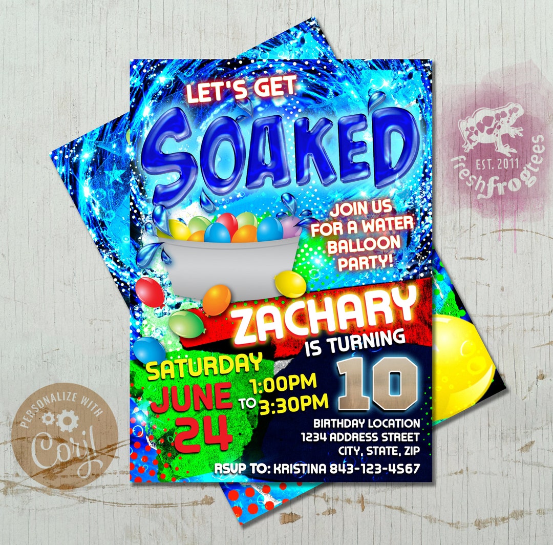 Water Balloon Birthday Invitation Printable Digital Invite EASY EDIT - Etsy