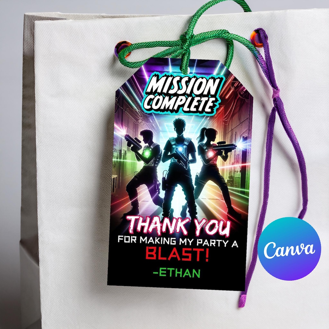 Laser Tag Party Favor Tag | Personalized Laser Tag Thank You Tag | Neon ...