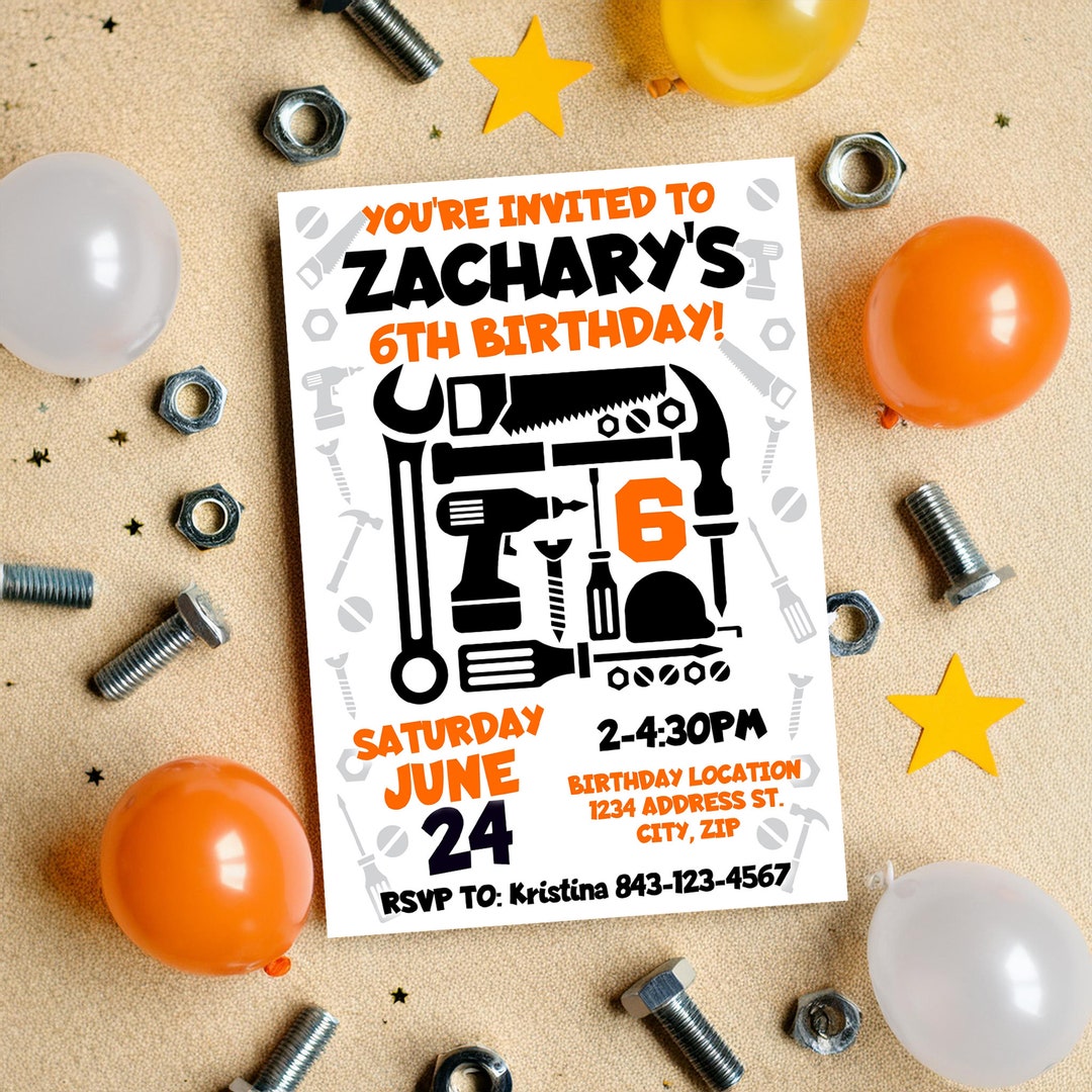 Tools Birthday Invitation, Boys Tool Construction Invite RSVP | Easy ...