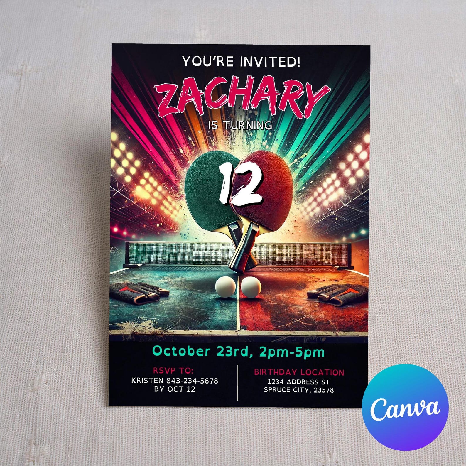 Ping Pong Birthday Invitation | Editable Table Tennis Party Invite ...