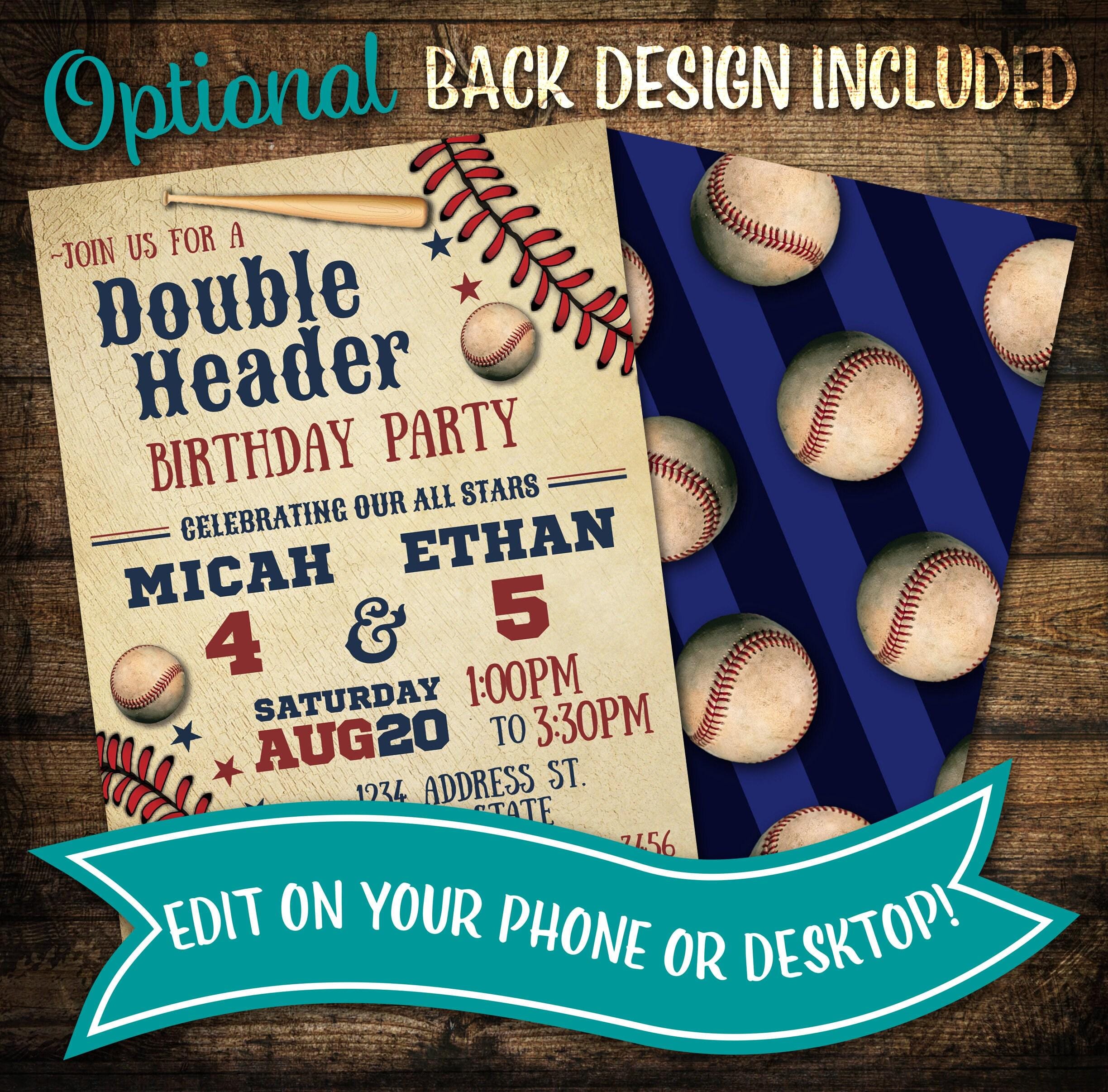 Baseball Birthday Invitation Double Header Editable Digital Invite ...