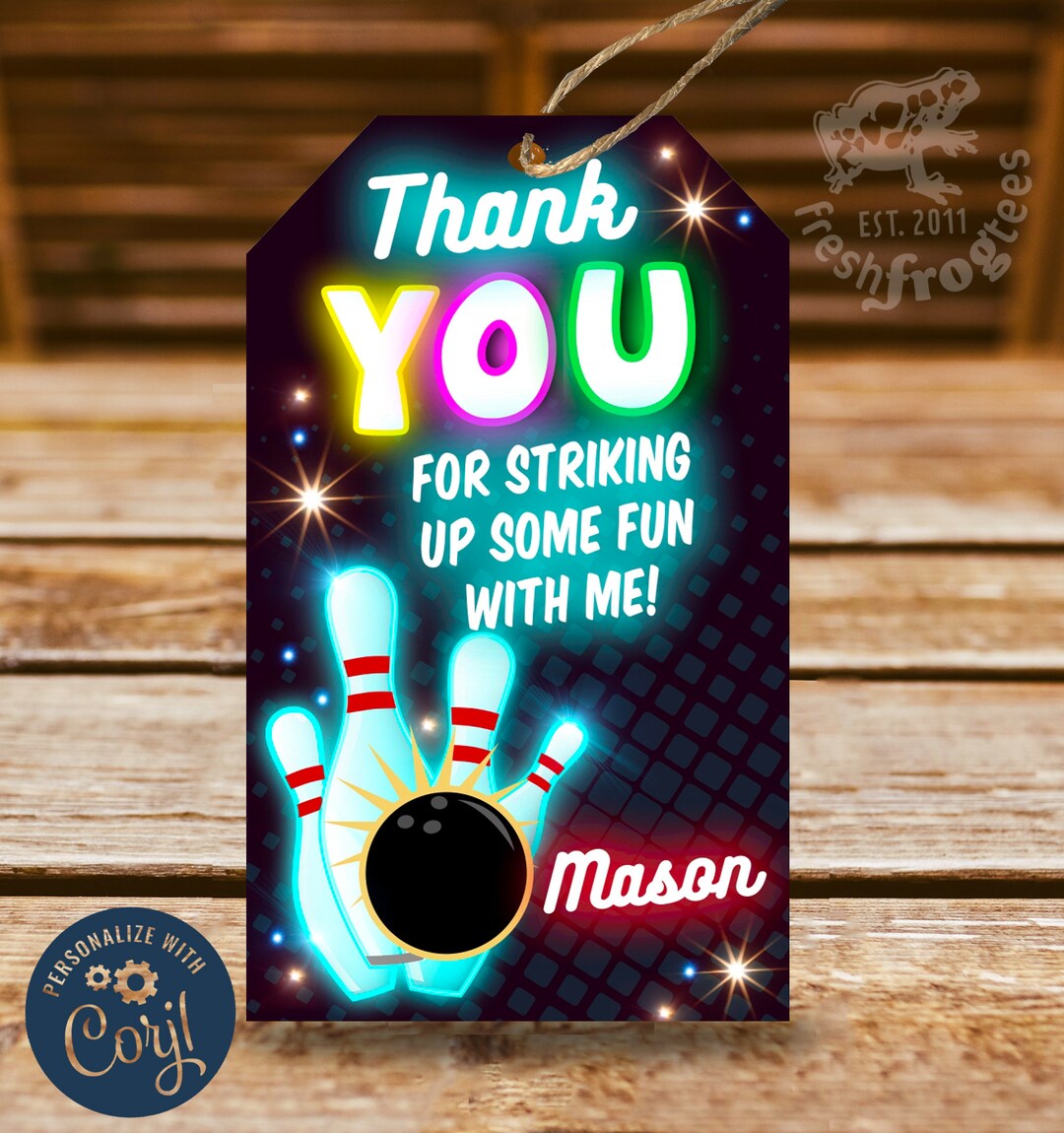 Bowling Birthday Thank You Tag, Party Favor Tag Easy Edit - Etsy