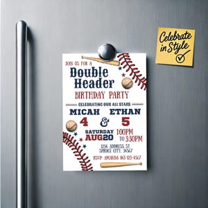 Double Header Baseball Birthday Invitation | Boys Baseball Party ...