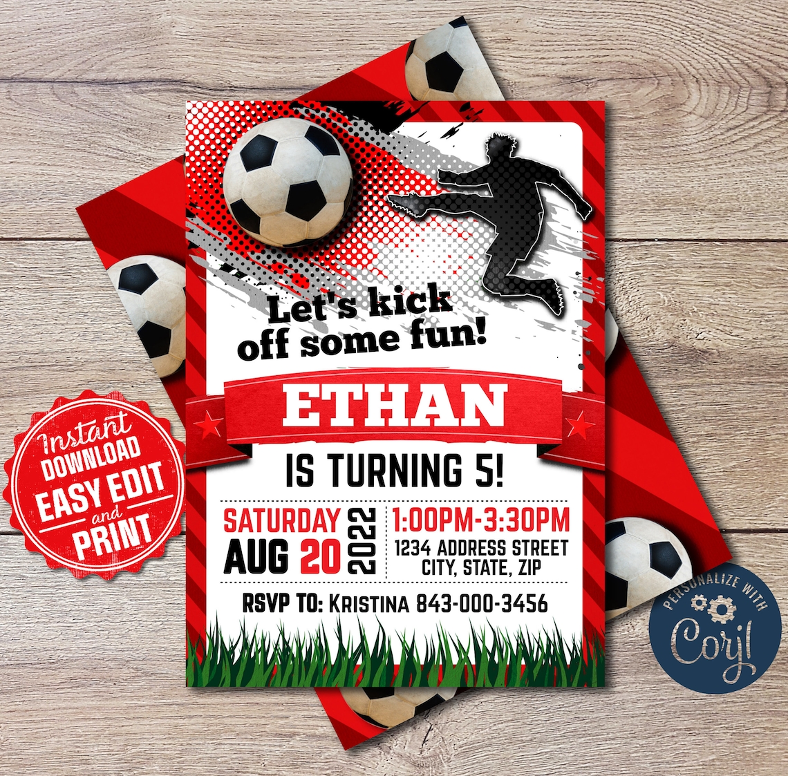 Soccer Birthday Invitation Soccer Birthday Invite Red RSVP - Etsy