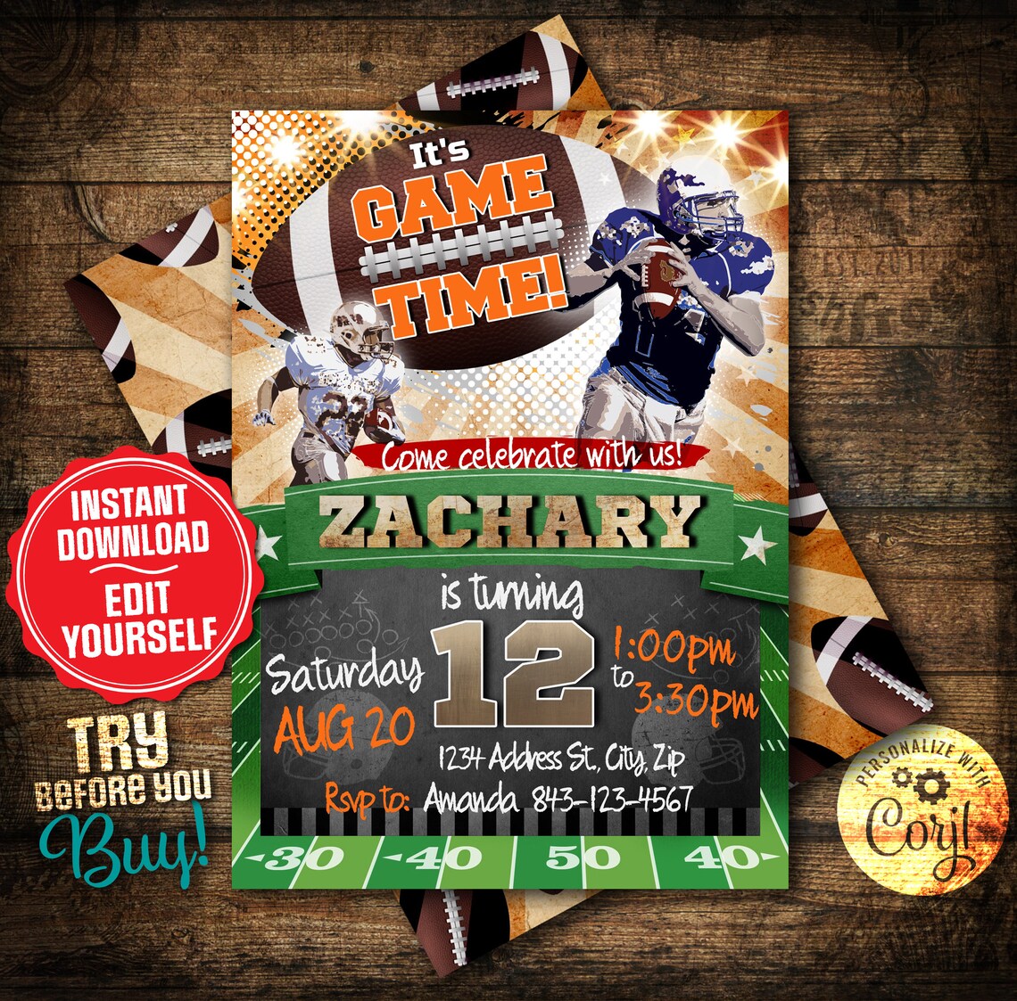 Football Birthday Party Invitation Easy Edit - Etsy