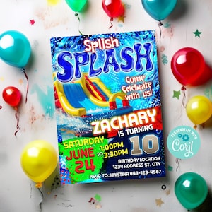 Waterslide Birthday Invitation Template | Splish Splash Party Invite ...