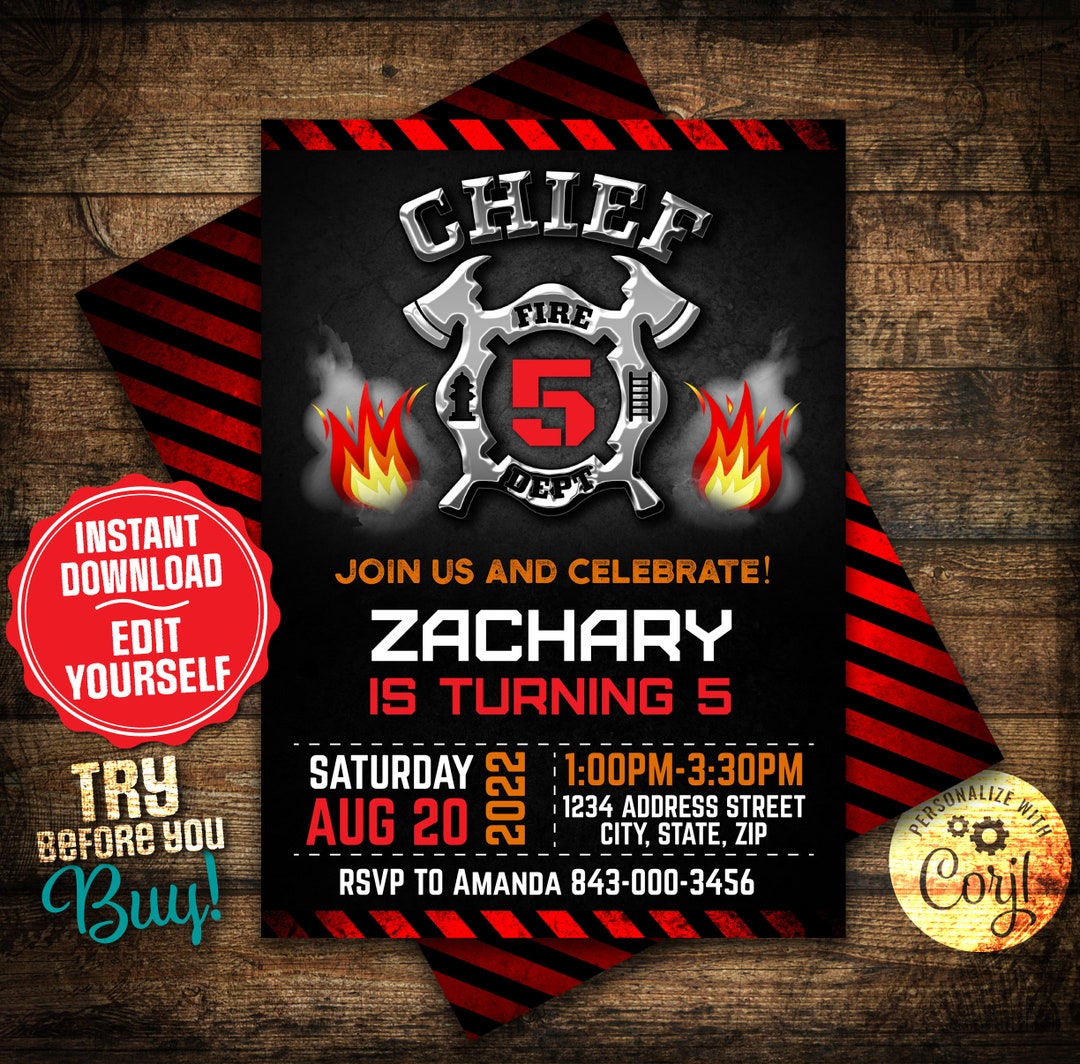 Firefighter Birthday Invitation Firefighter Birthday Party - Etsy